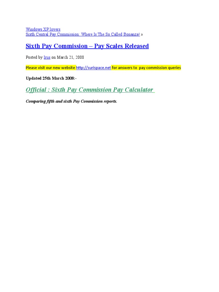 Sixth Pay Commission Analysis | PDF