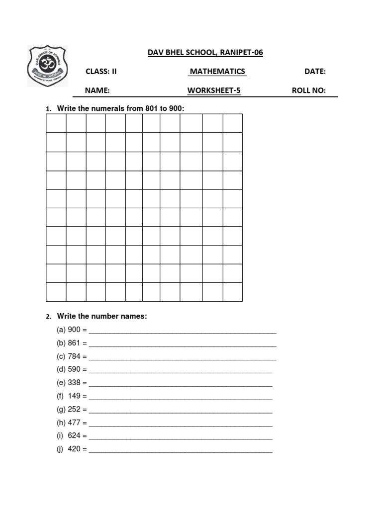 Class II Worksheet-5 | PDF | Mathematics | Arithmetic