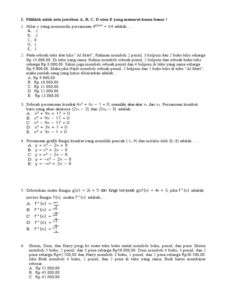 I. Pilihlah Salah Satu Jawaban A, B, C, D Atau E Yang Menurut Kamu Benar ! | PDF | Seni