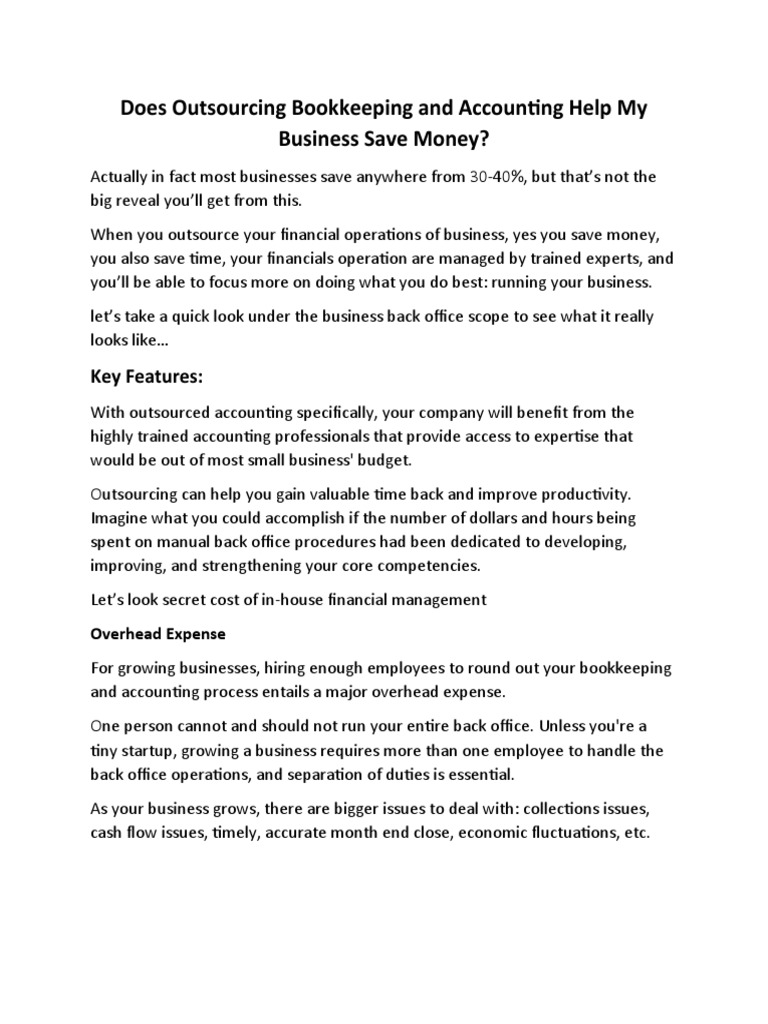Does Outsourcing Bookkeeping and Accounting Help My Business Save Money ...