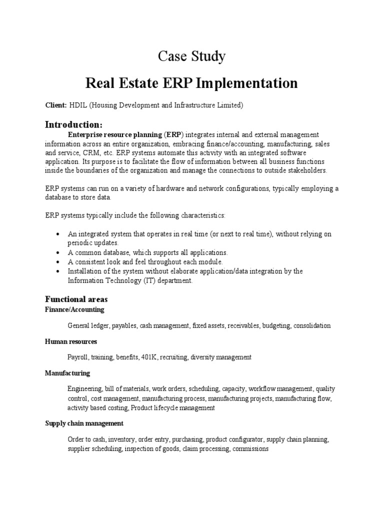 Real Estate ERP Implementation: Case Study | PDF | Enterprise Resource ...