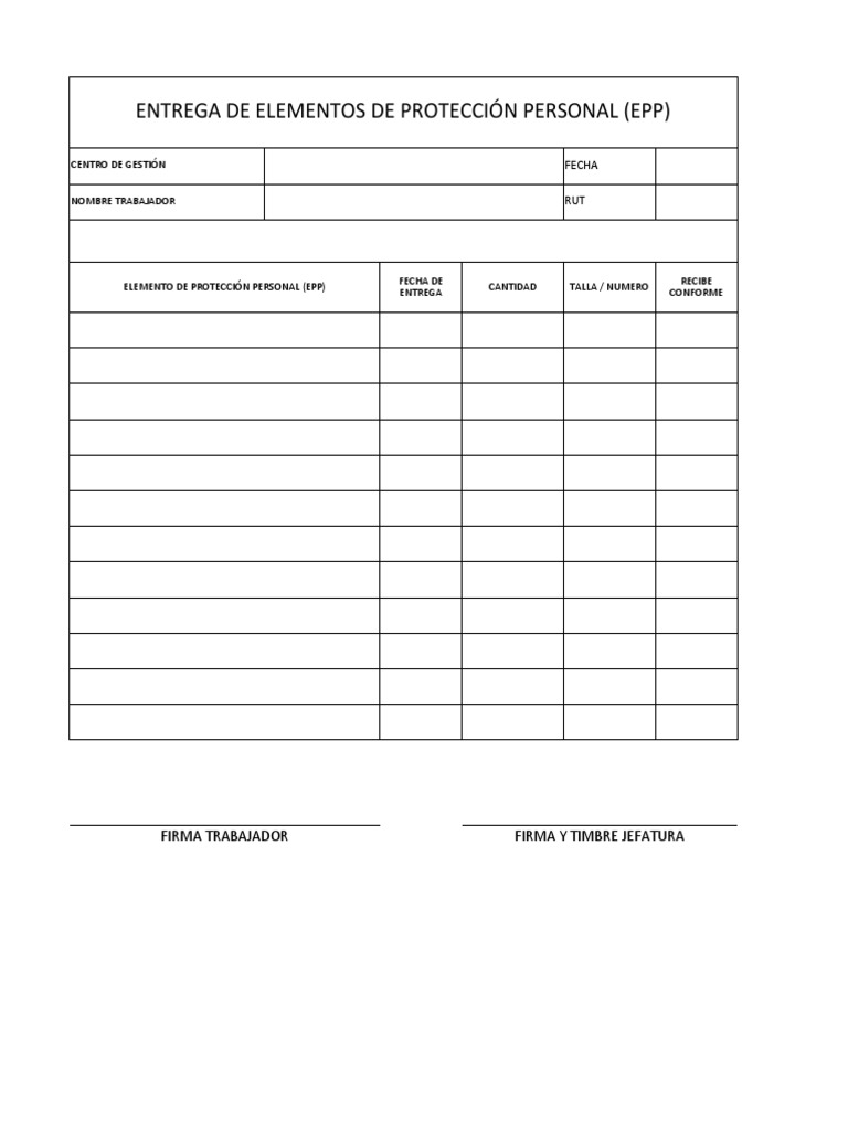Plantilla de Entrega de Epp | PDF