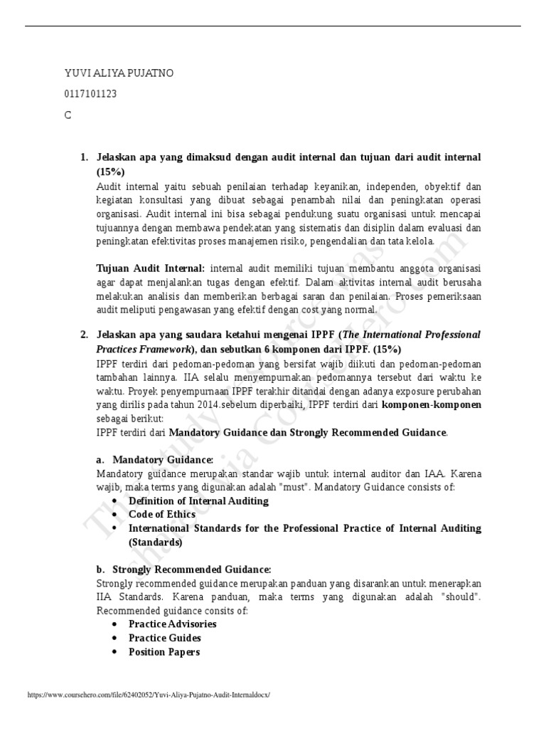 Yuvi Aliya Pujatno Audit Internal | PDF