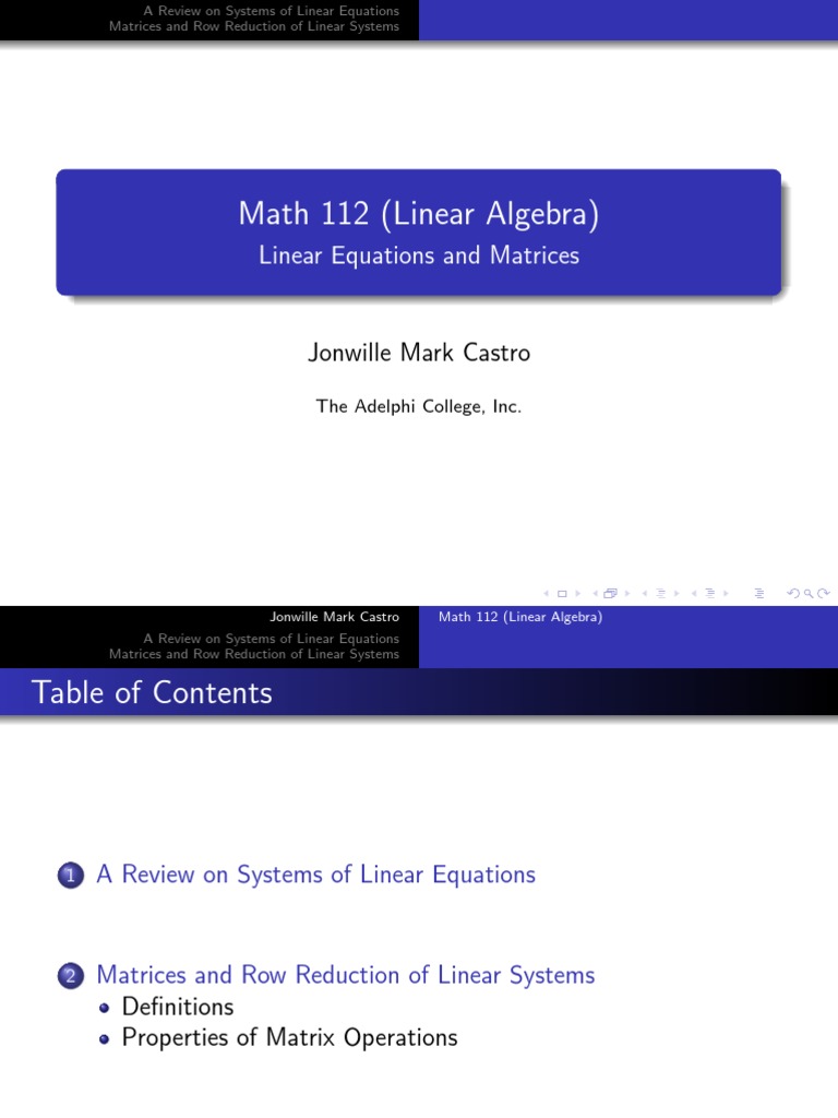 Math 112 Module 1 Beamer | PDF | Matrix (Mathematics) | System Of ...