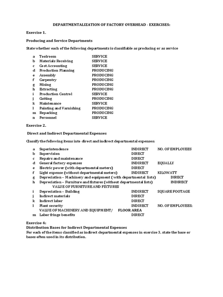 Factory Overhead Departmentalization Exercises | PDF | Expense | Cost
