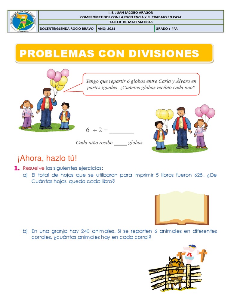 Problemas Con Divisiones para Cuarto Grado de Primaria | PDF | Cocina ...