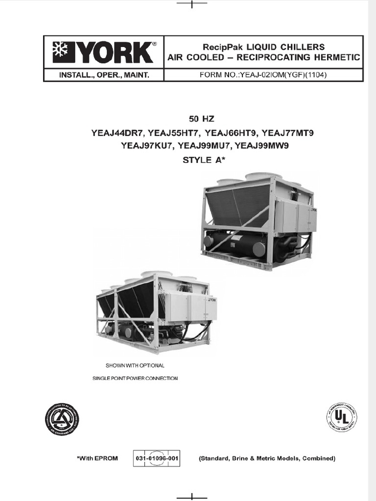 York YEAJ Chiller Installation Manual | PDF | Valve | Building Engineering