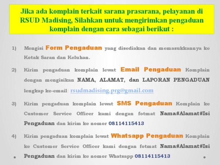 Cara Mengajukan Komplain RSUD Madising | PDF