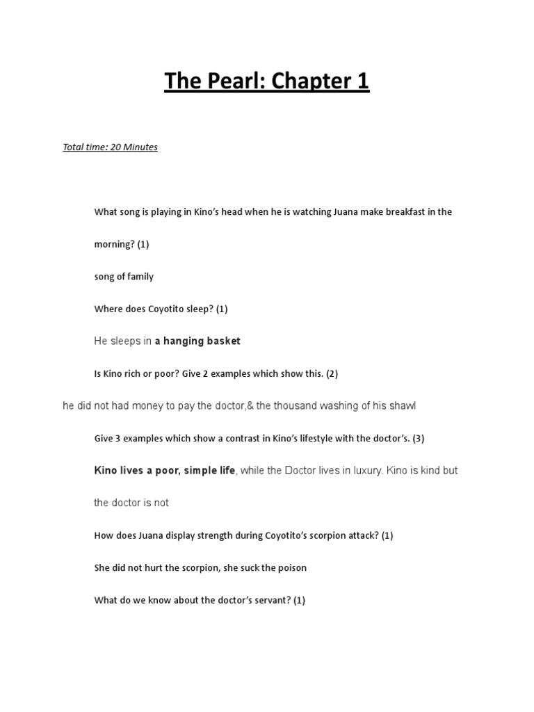 The Pearl: Chapter 1: Total Time: 20 Minutes | PDF