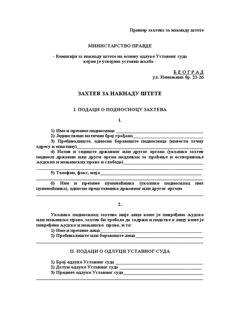 Primer Zahteva Za Naknadu Stete | PDF