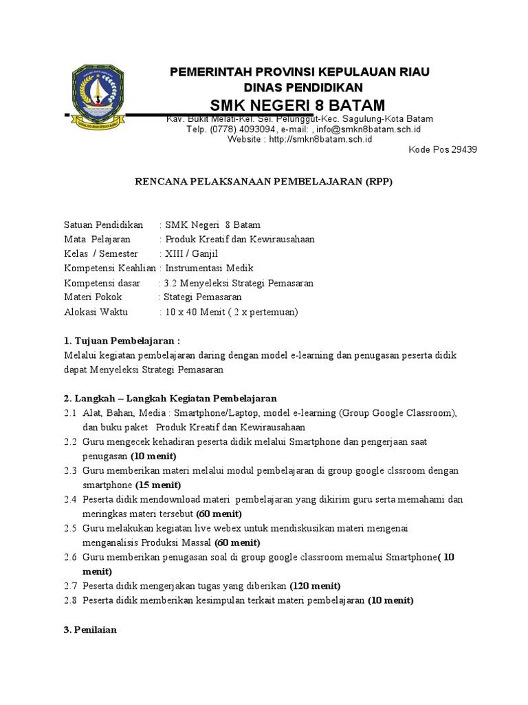 RPP PKWU Strategi Pemasaran | PDF