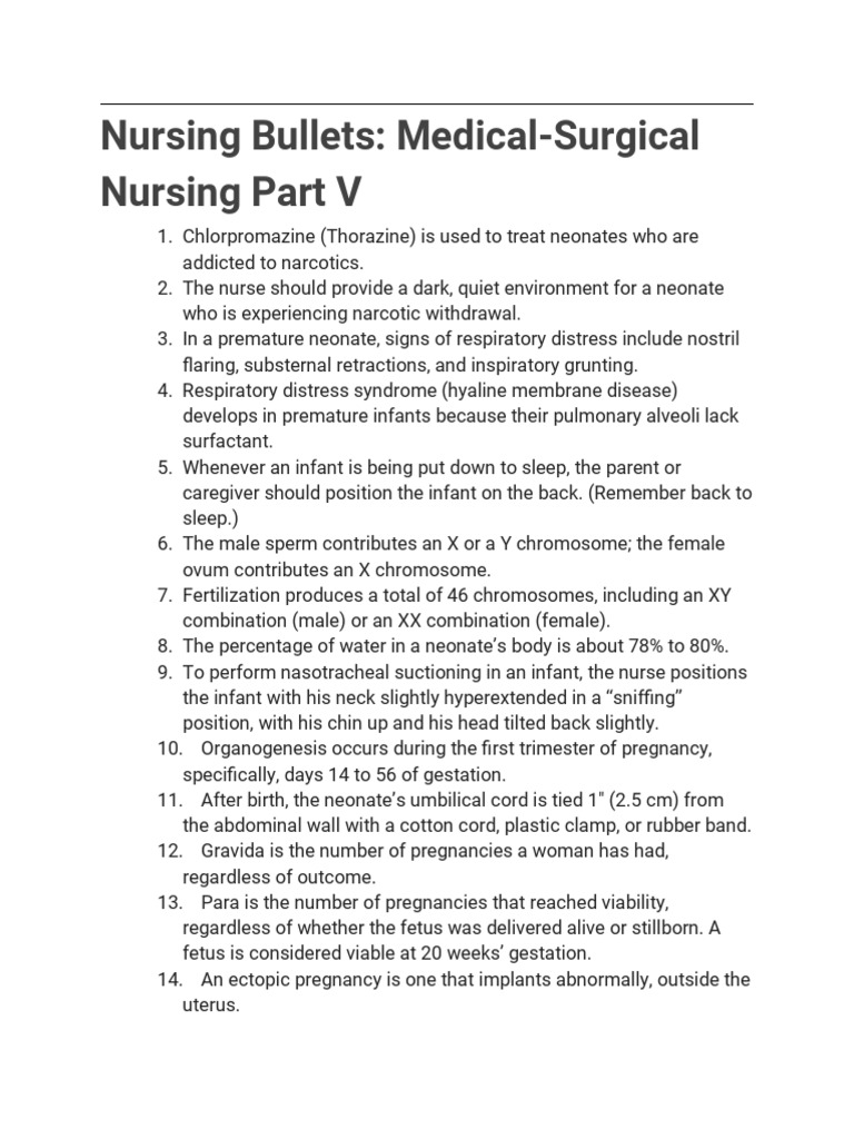 Medical-Surgical Nursing Tips | PDF | Childbirth | Pregnancy