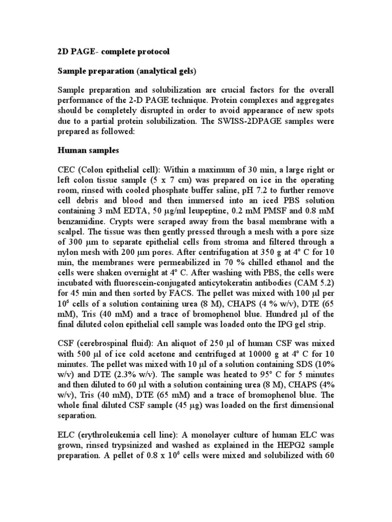 2D PAGE-complete Protocol Sample Preparation (Analytical Gels ...