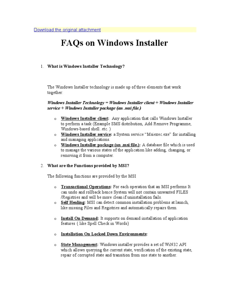 Faqs On Windows Installer: Download The Original Attachment | Download ...