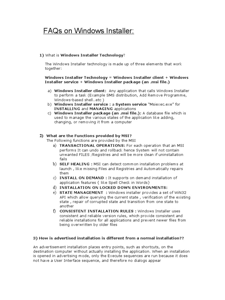 Faqs On Windows Installer | PDF | Windows Registry | Windows 2000