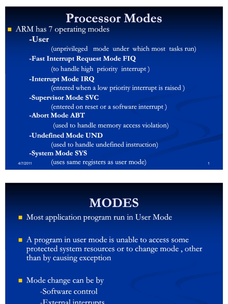 ARM Has 7 Operating Modes ARM Has 7 Operating Modes: - Fa F Fa F | PDF ...