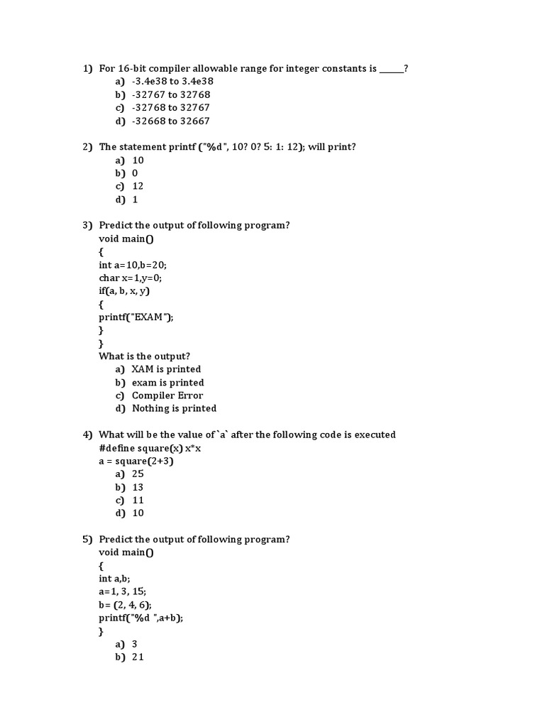 Predicting Output for Various C Programming Code Snippets | PDF | C++ ...