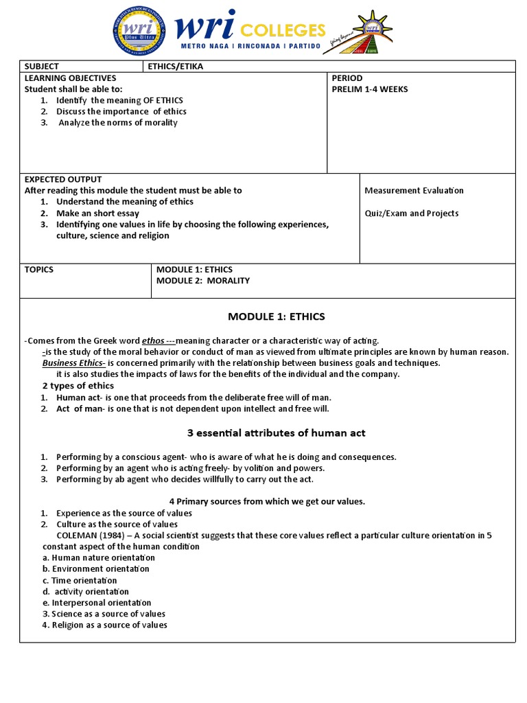 Ethics Module | PDF | Value (Ethics) | Morality