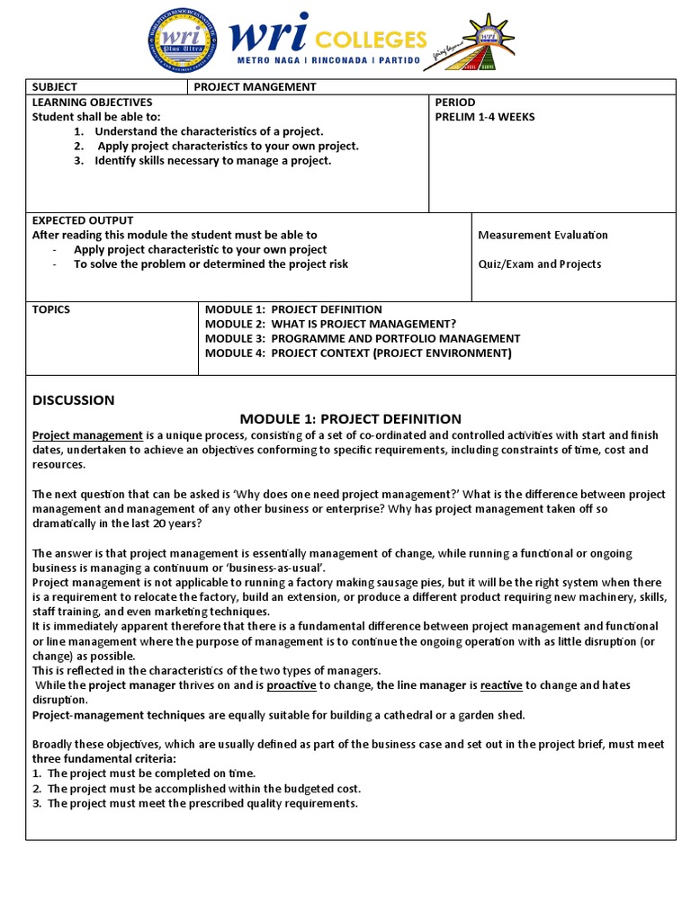 Discussion Module 1: Project Definition | PDF | Project Management | Safety