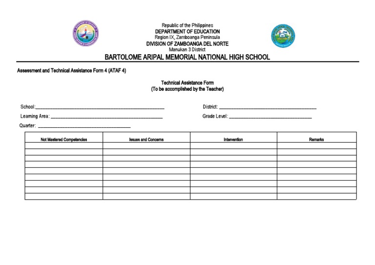 Assessment and Technical Assistance Form 4 ATAF 4 Teacher | PDF
