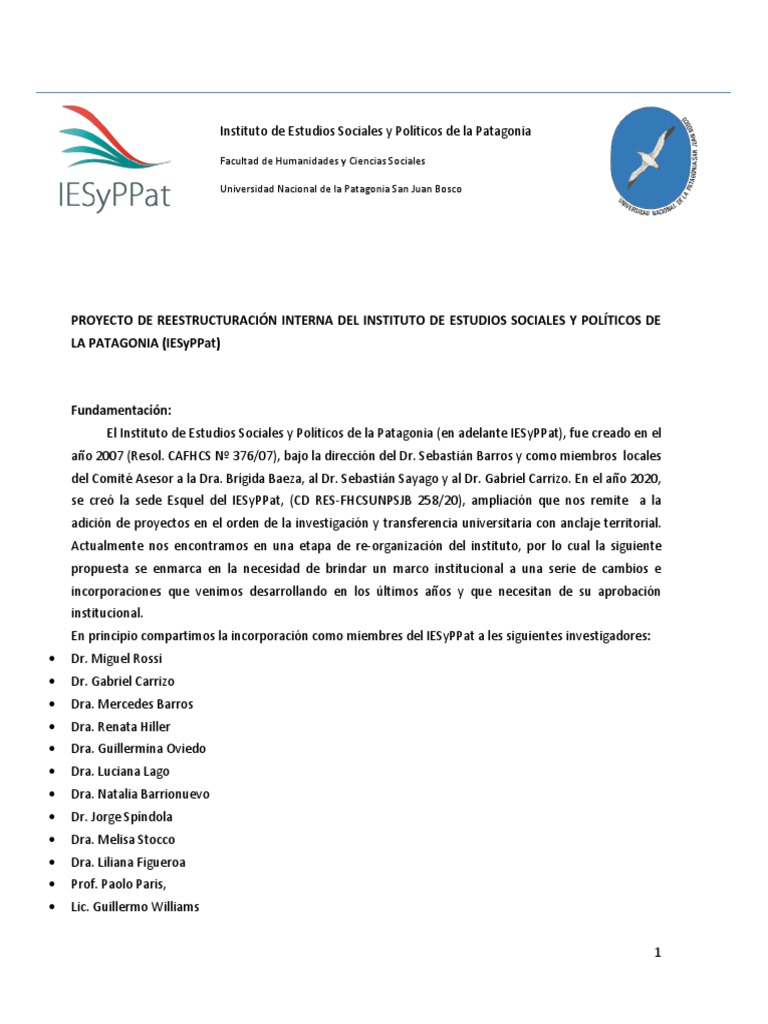 PROYECTO DE REESTRUCTURACIÓN INTERNA DEL INSTITUTO DE ESTUDIOS SOCIALES Y POLÍTICOS DE LA ...