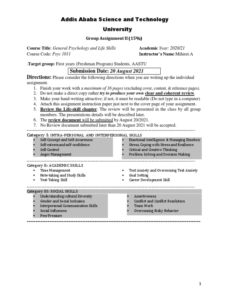 AAU-G. Psychology-Group Assignment | PDF | Self Esteem | Psychology