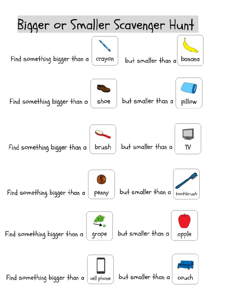 Bigger or Smaller Scavenger Hunt | PDF