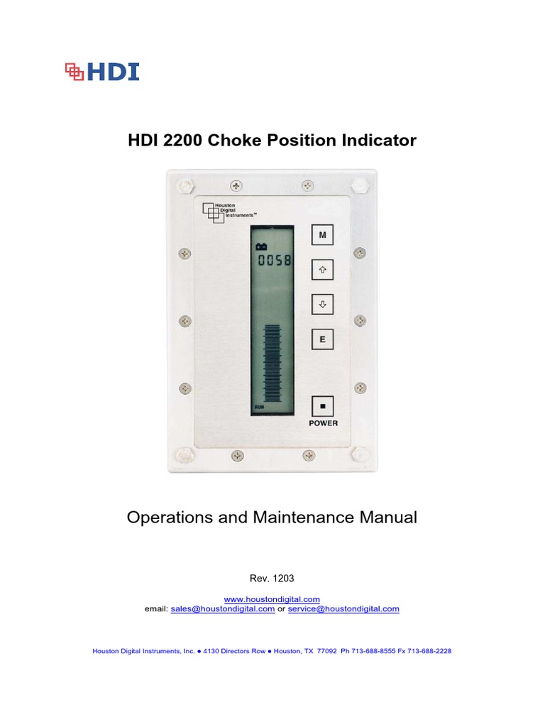 HDI 2200 Choke Position Indicator: Operations and Maintenance Manual ...