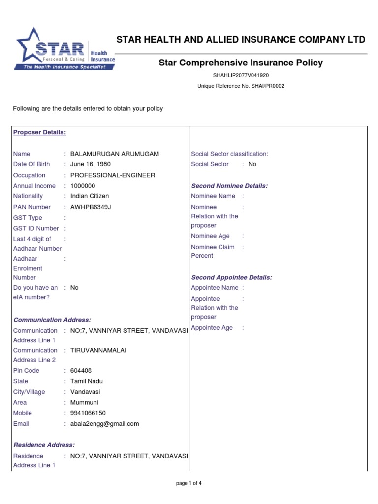 Star Health and Allied Insurance Company LTD Star Comprehensive ...