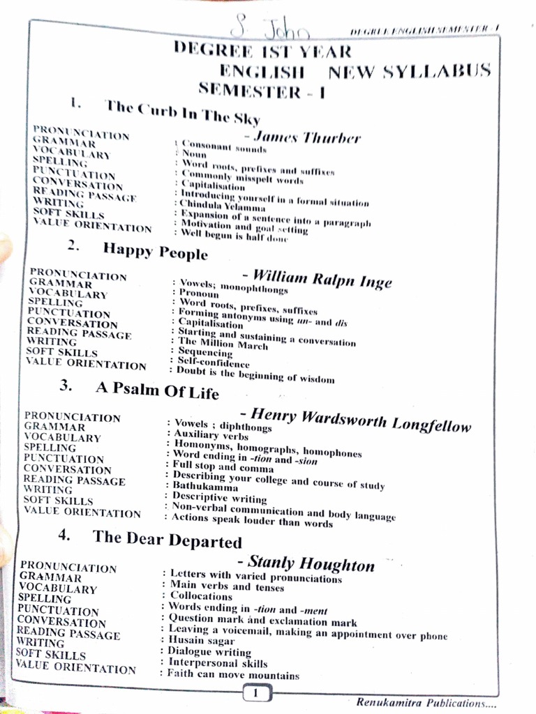 English Degree 1ST Sem | PDF