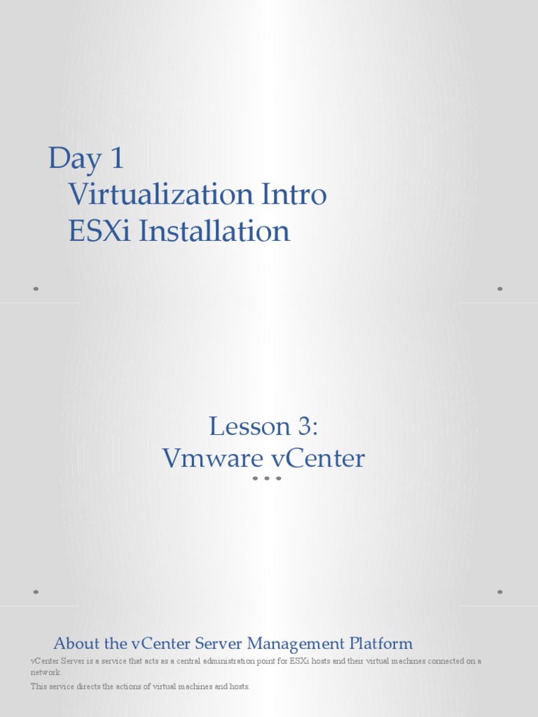 Day 1 Virtualization Intro Esxi Installation | PDF | Virtual Machine | Computer Engineering