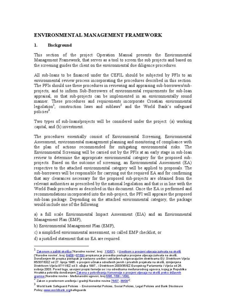 Environmental Management Framework: 1. Background | PDF | Environmental ...