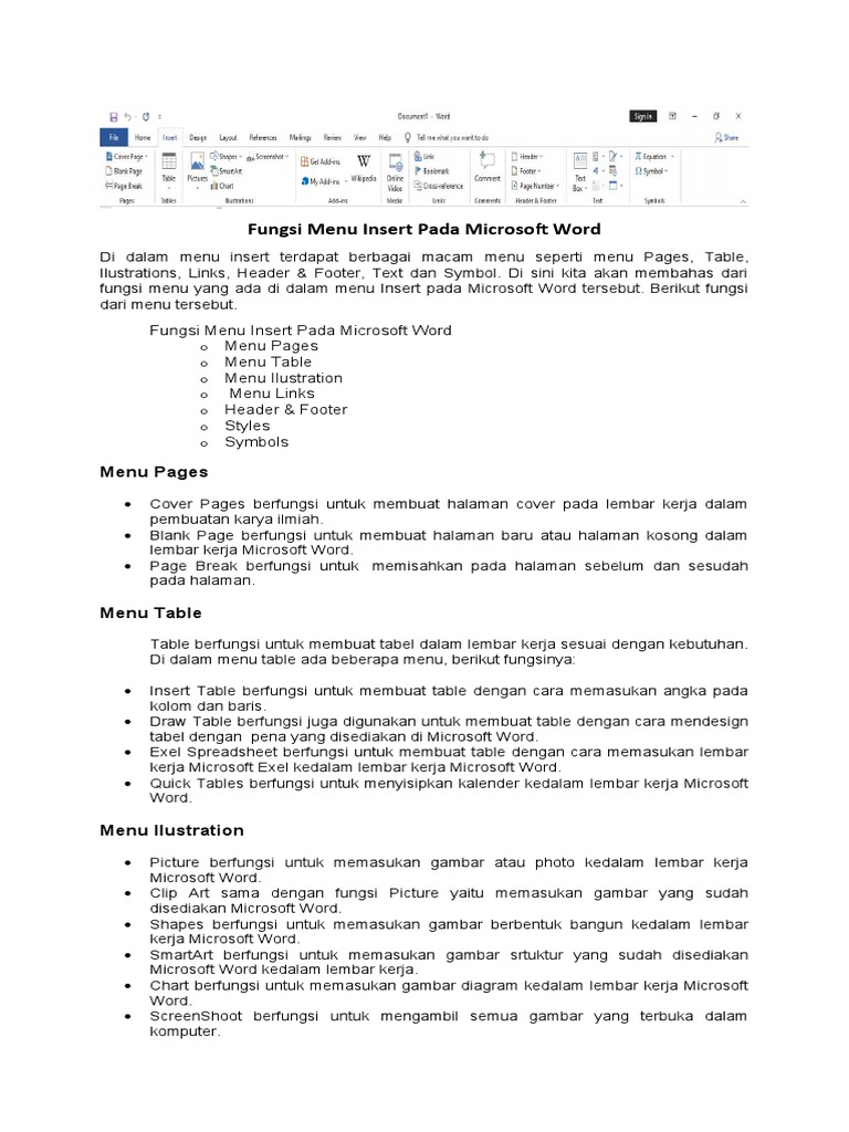 Fungsi Menu Insert Pada Microsoft Word | PDF