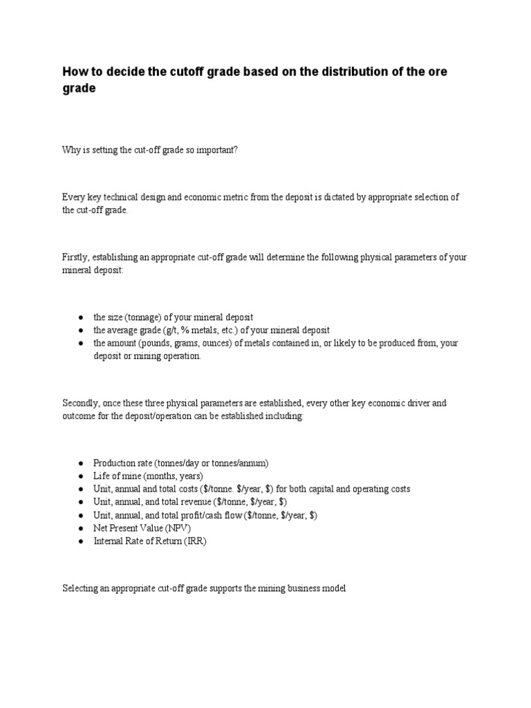 Understanding Cut-Off Grade in Mining | PDF | Mining | Internal Rate Of ...