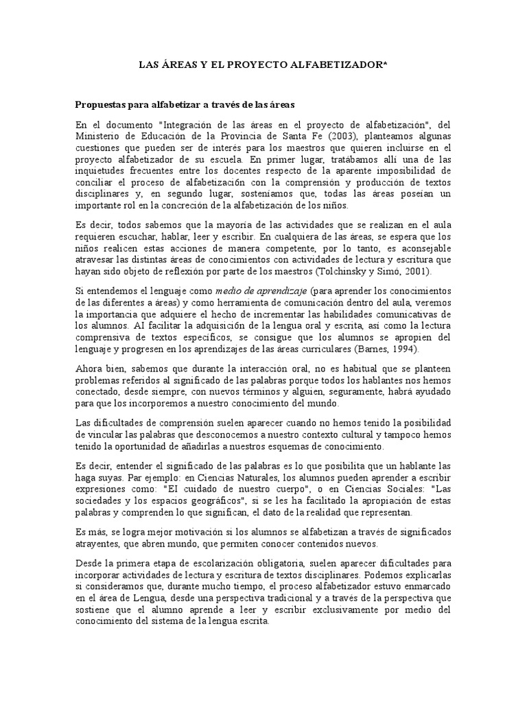Las Areas en El Proyecto Alfabetizador Pujato | PDF | Aprendizaje | Conocimiento