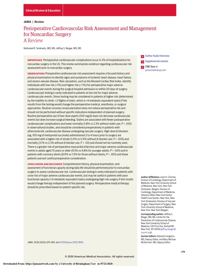 Perioperative Cardiovascular Risk Assessment and Management For ...