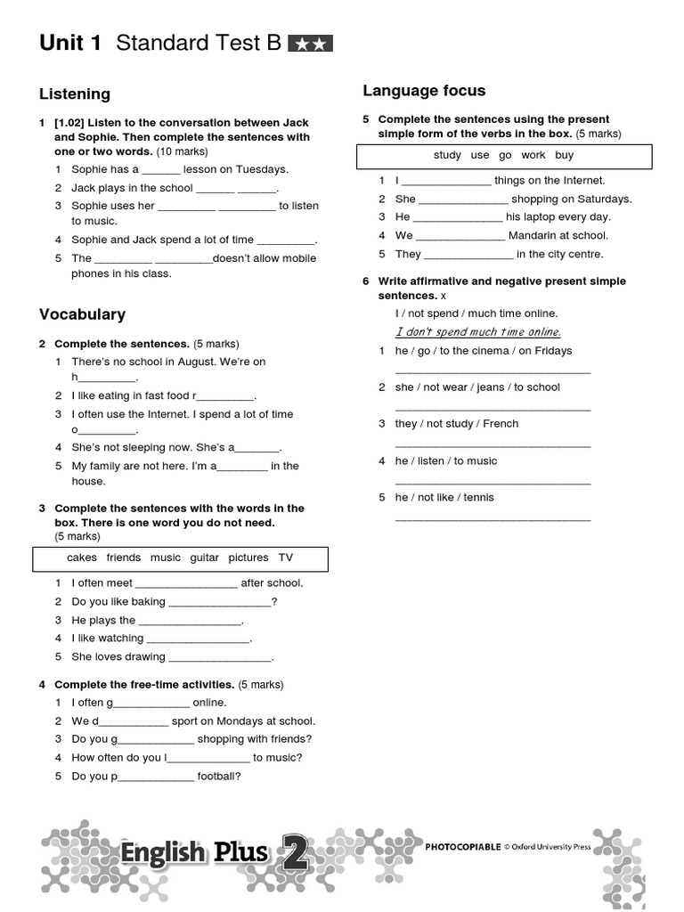 Unit 1 Standard Test B | PDF | Word | Cognition