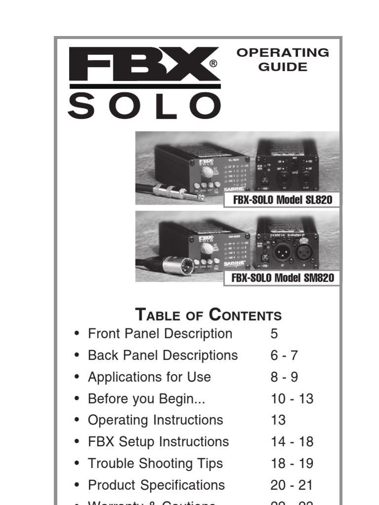 Operating Guide: FBX-SOLO Model SL820 | PDF | Equalization (Audio ...