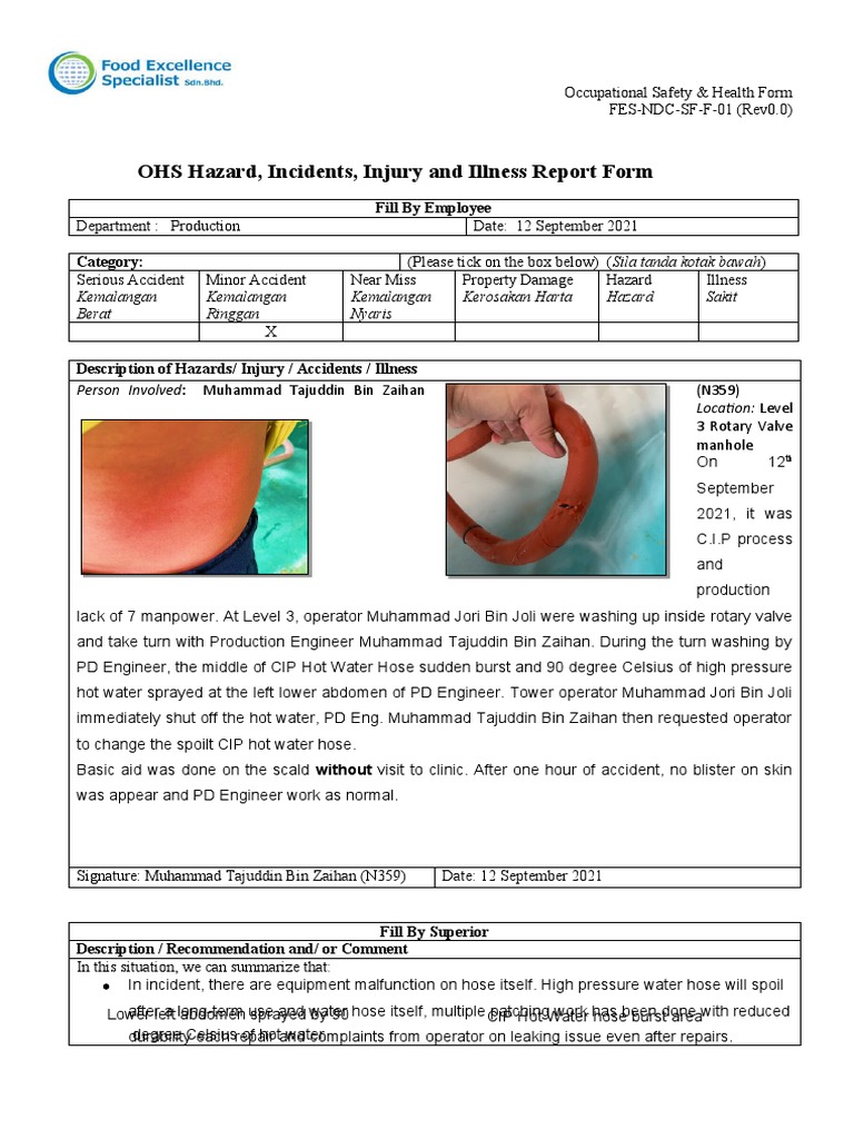 OHS Hazard Incident Injury Reporting Form - Scalding (12-Sept-21) | PDF ...