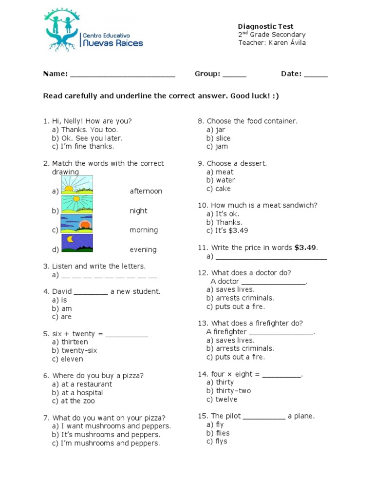 2nd Grade Diagnostic Test Questions | PDF