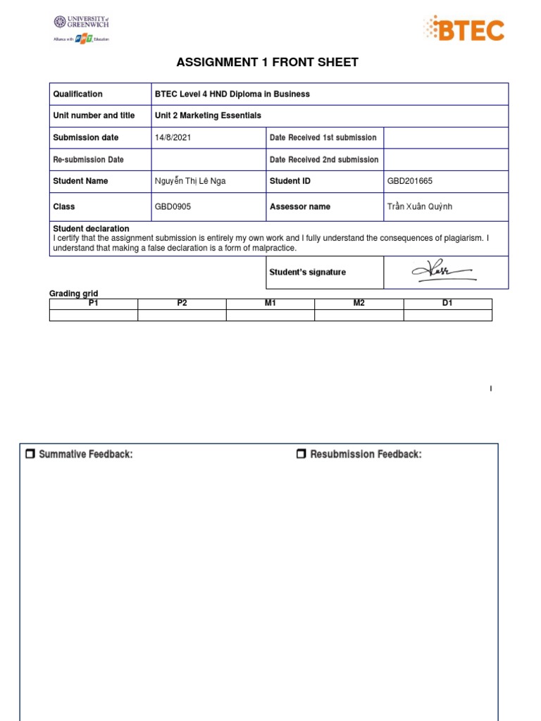 Assignment 1 Front Sheet | PDF | Marketing | Retail