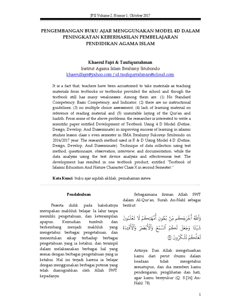 Pengembangan Buku Ajar Menggunakan Model 4D Dalam | PDF