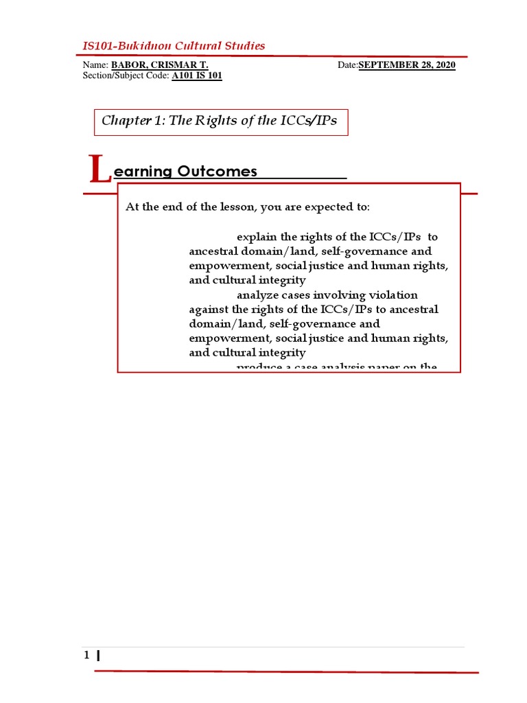 Earning Outcomes: Chapter 1: The Rights of The Iccs/Ips | PDF | Rights ...