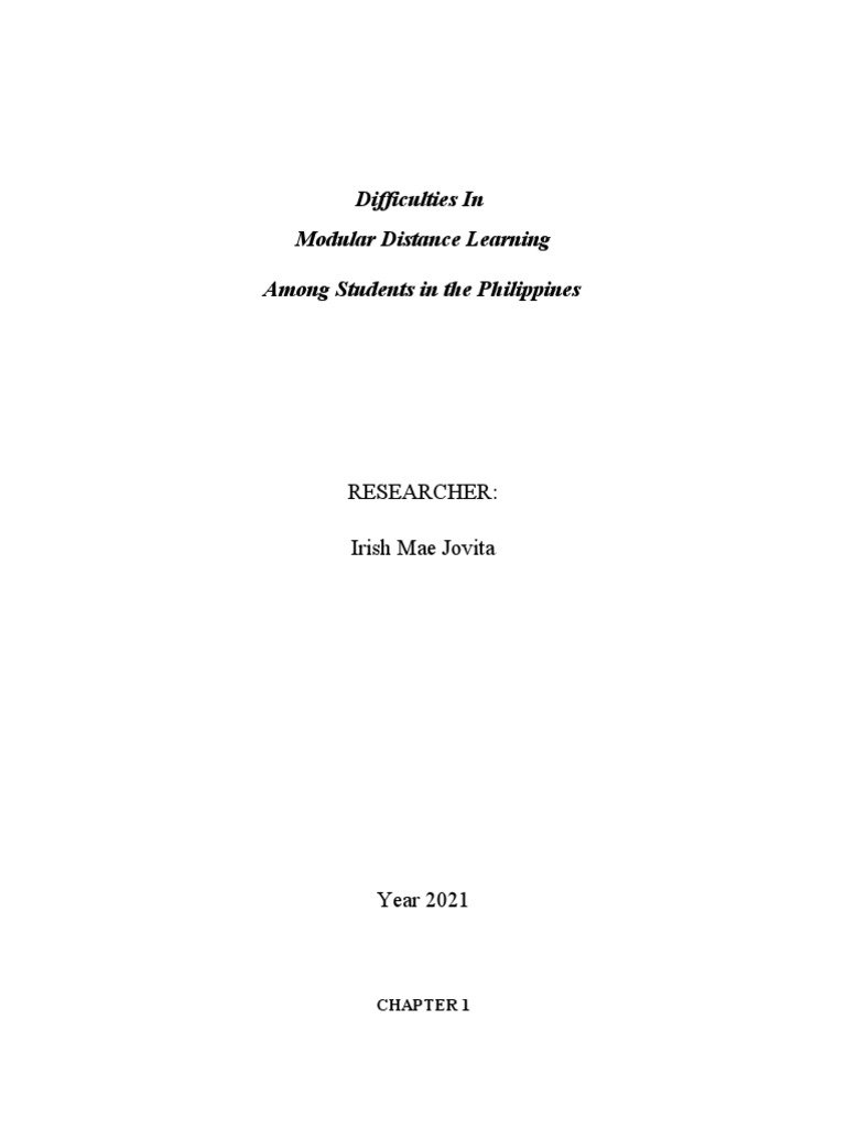 Research Study Difficulties in Modular-Distance Learning Among Students ...