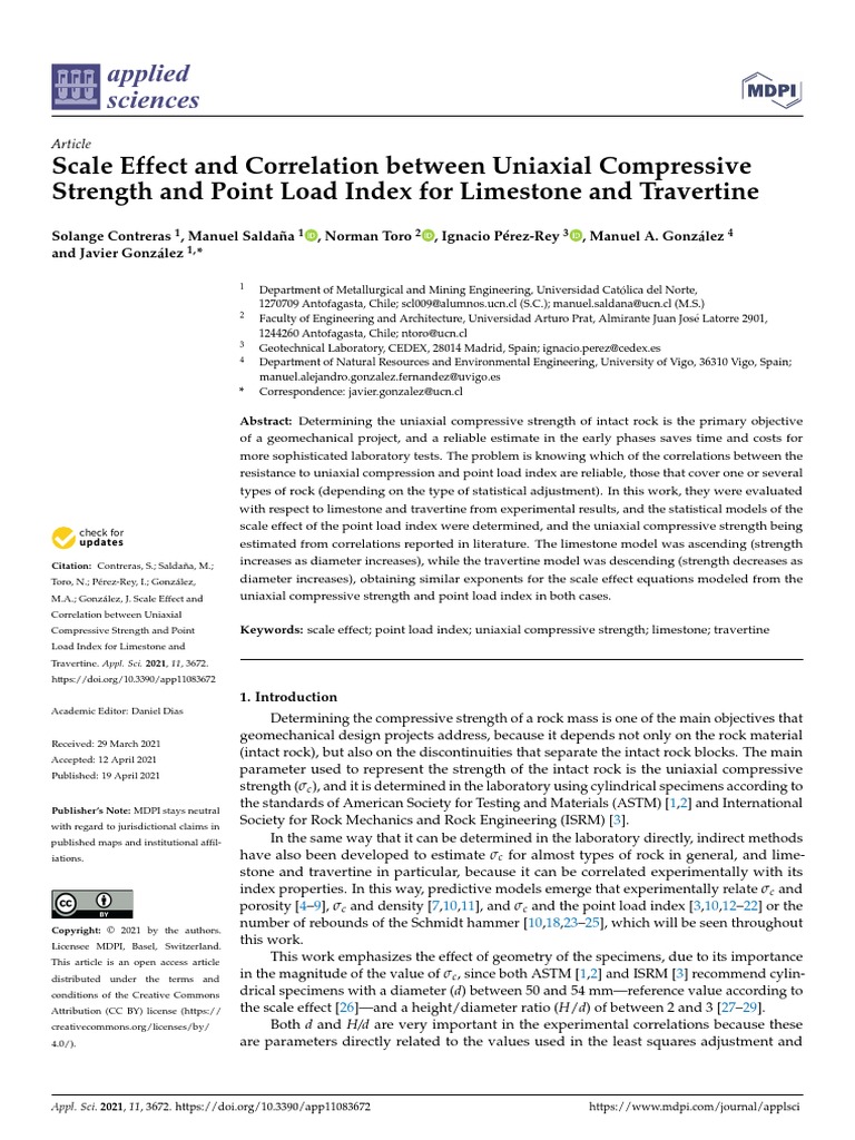 Contreras Et Al (2021) Scale Effect and Correlation Between Uniaxial Compressive Strength and ...