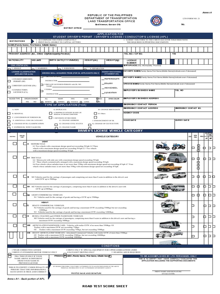 Application For Student Driver'S Permit / Driver'S License / Conductor ...