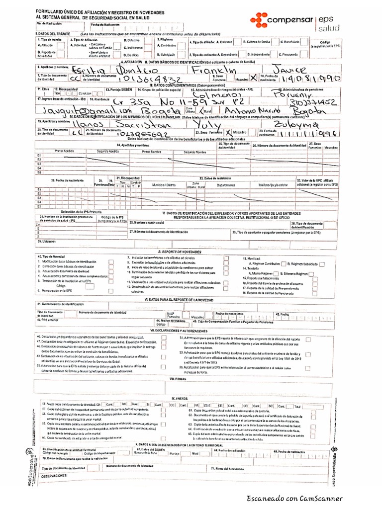 Formulario Compensar Eps | PDF
