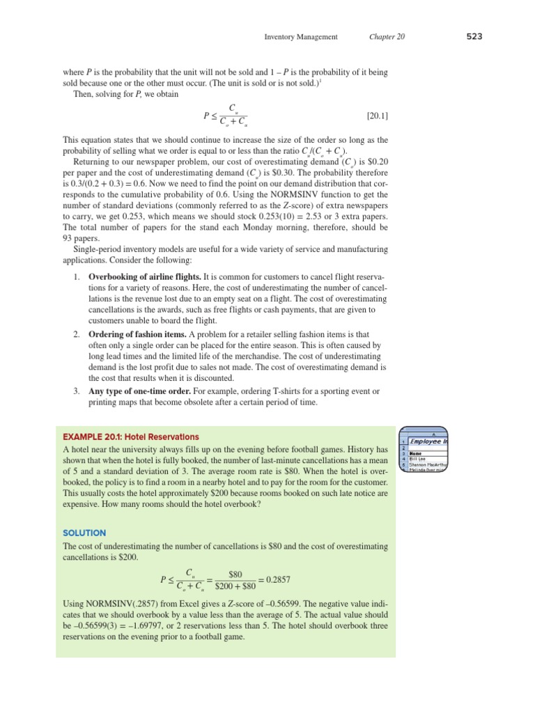 EXAMPLE 20.1: Hotel Reservations: Inventory Management | PDF ...