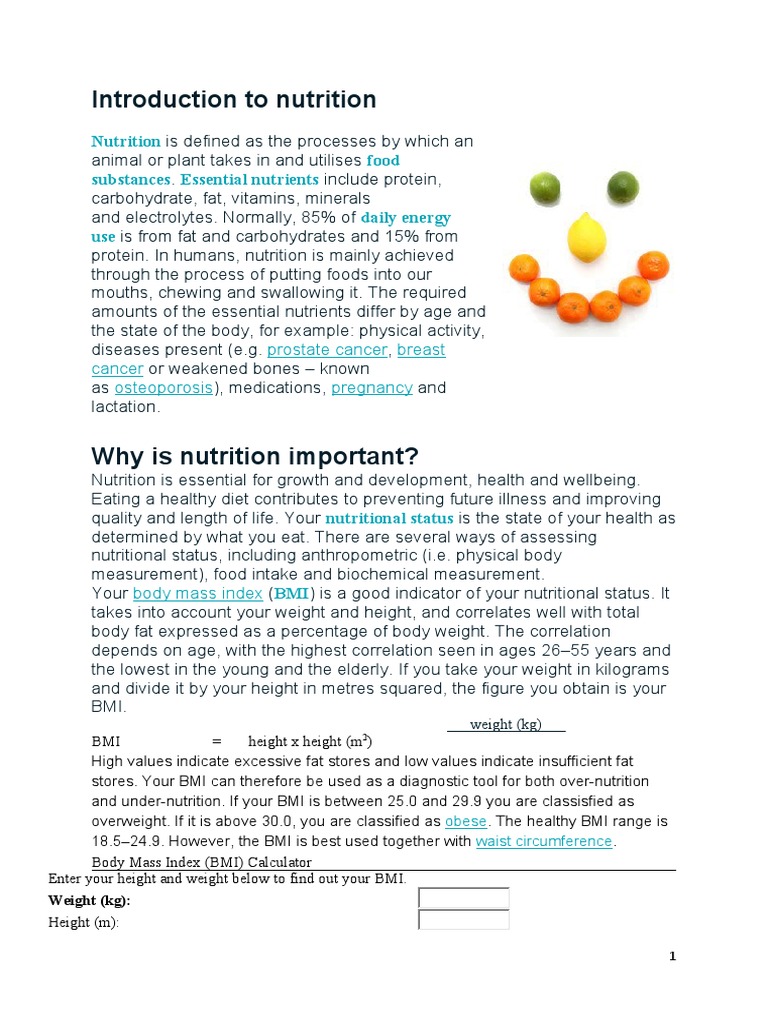 Introduction To Nutrition: Nutrition Food Substances Essential ...