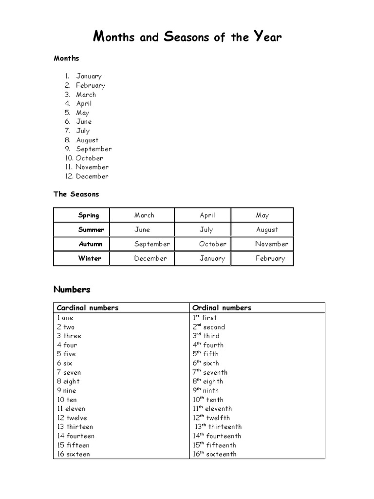 Months and Seasons of The Year | PDF